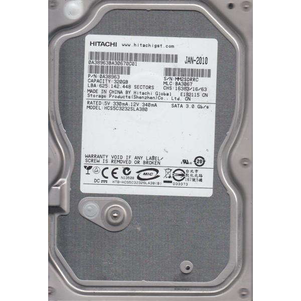 （中古品）HCS5C3232SLA380、PN 0A38963、MLC BA3067、日立320GB SATA 3.5ハードドライブ商品写真はサンプル写真となっております。写真の商品が届くわけでは御座いません。用途機能として最低限の付属品は...
