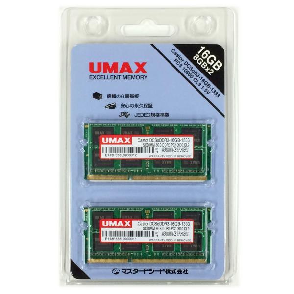 （中古品）UMAX PCメモリ SoDDR3-1333(8GB*2) Dual Set Castor DCSoD3-16GB-1333商品写真はサンプル写真となっております。写真の商品が届くわけでは御座いません。用途機能として最低限の付属品...