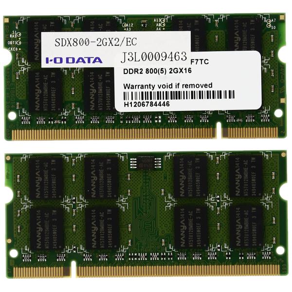 （中古品）I-O DATA PC2-6400(DDR2-800)対応 S.O.DIMM 2GB 2枚組 SDX800-2GX2/EC商品写真はサンプル写真となっております。写真の商品が届くわけでは御座いません。用途機能として最低限の付属品は...