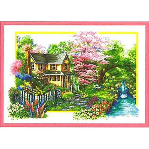 布サイズ：約90 x65cm 　図柄サイズ：約 80x55cm    ステッチ数： 348x238    刺繍布：綿、11カウント白（図案印刷）    キット内容：完成見本図、カラー図案、簡単なやり方の日本語説明書、刺繍針2本    生産国：中国