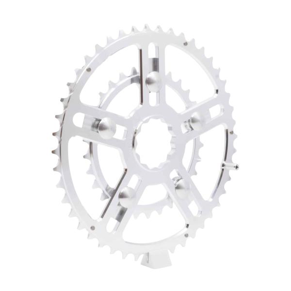 CNC削り出しの超高精度コンポーネントを生み出すホワイトインダストリーズ。新しいV2 VBC（可変ボルトサークル）2x 12スピード対応チェーンリングは、シマノおよびSRAMの11/12スピード2xドライブトレインと互換性があります。☆シマ...
