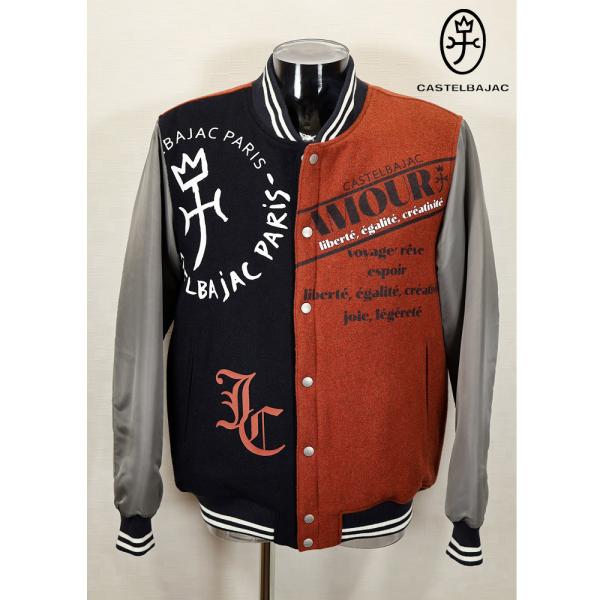 身頃は暖かみのあるウール混紡地　袖には滑りの良いナイロン地を使った中綿入りスタジャン薄い中綿でボリュームを抑え保温力はしっかり持たせつつ腰ポケットは玉縁で斜め開き着ぶくれない軽い仕上がりドット釦開きで襟・袖口・裾はラインを入れた編立リブで切...