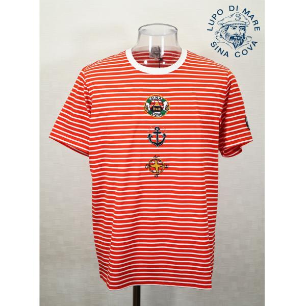 特殊なシルケット加工から表面の光沢感が出ているTシャツです細いボーダーに首元だけアクセントで切り替えています左袖には（小丸キャプテンワッペン）が付いています胸に船長、イカリ、方位磁石の刺繍が並んでいます88/2サイロコンパクト【素材】綿10...