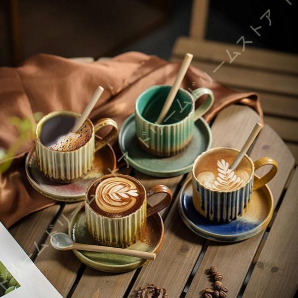 コーヒーカップ ソーサー 5客セット おしゃれ マグカップ コーヒーマグ コップ 和風 レトロ 窯変 大容量 陶磁器 カフェ お祭り 250ml 台所 ティー ギフト 雑貨