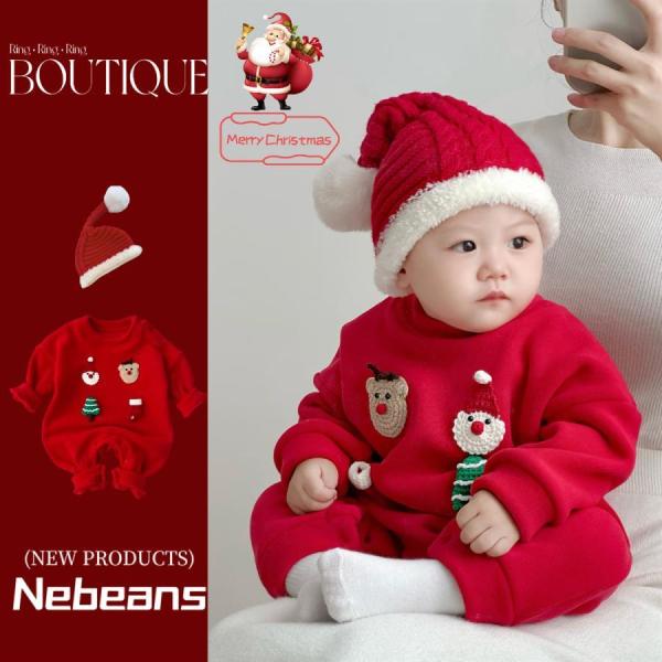 クリスマス ベビー服 ロンパース トナカイ 帽子 韓国風カバーオール 赤ちゃん 2点セット ベビーサンタ服 サンタクロース コスプレ新生児 66 73 80 90 100定番のサンタ服ですが、帽子に少しデコして、もっと可愛くなる！更にサンダ...