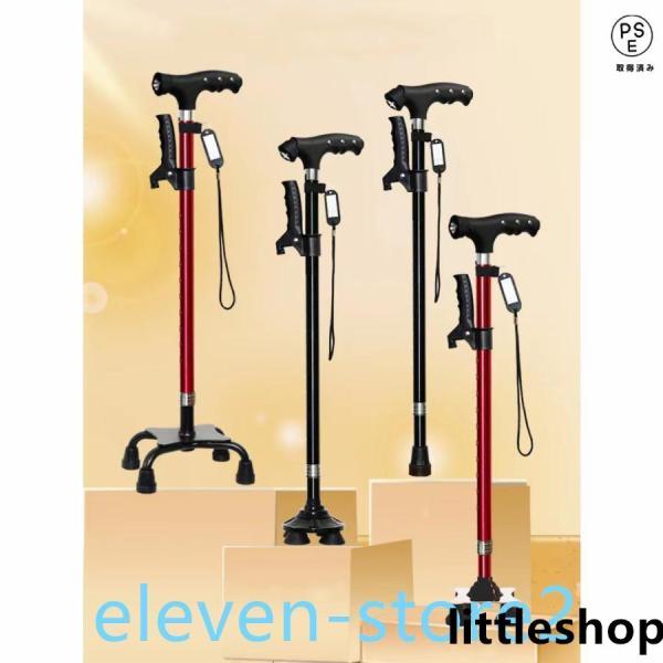 夜間も安心の、足元を照らせるLEDライト付きの杖。10段階に長さ調節ができる伸縮式で、自分に合った長さにできます。4つに分かれた杖先なので安定しており、手を放しても倒れず自立します。【商品詳細】サイズ 高さ：約72￣95cm重量 約530g...