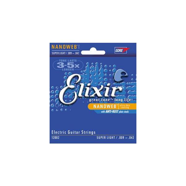 ※掲載画像には「with ANTI-RUST plain steels」と表記されておりますが、仕様変更により、プレーン弦(1,2弦)はコーティング加工されていない「エリクサー/オリジナルプレーン弦」となっております。12002 Super...