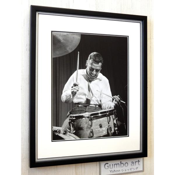 ●Buddy Rich New York 1954/アートピクチャーの額装品●アートピクチャーサイズ（約31cmx24cm）●額/木製/ホワイト＆ブラック/シルバーライン/黒額/アクリル仕様　　外枠寸法　約44cｍｘ37cｍ  専用箱、吊下...