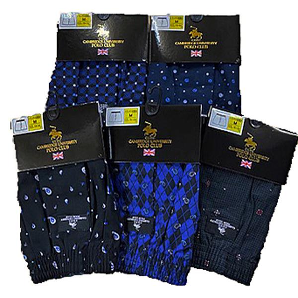 ★送料無料★【CAMBRIDGE UNIVERSITY POLO CLUB】プリント柄のメンズトランクス「おまかせ5枚セット」です。素材は肌に優しい綿100％。前開き/ボタン付きで、後ろ（ヒップ）部分に縫い目がないため、嫌な「くい込み」がな...