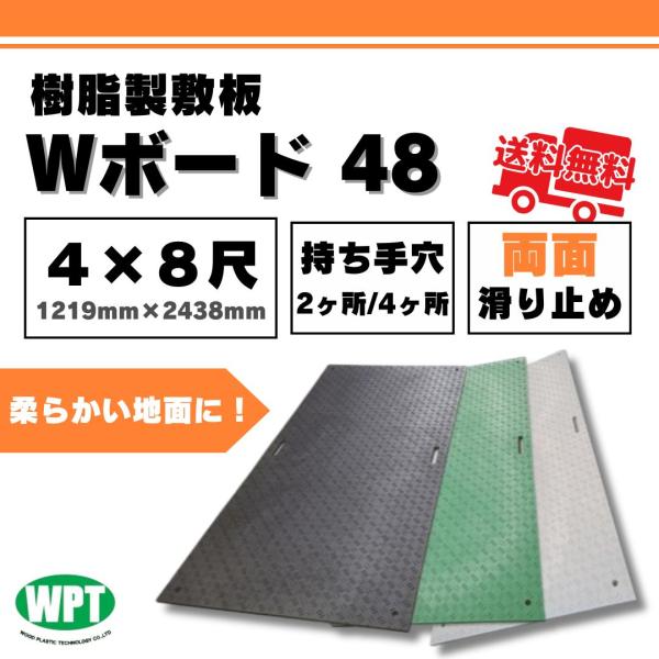 ●メーカー：株式会社ウッドプラスチックテクノロジー【お問い合わせ番号 Y840050】【商品名　樹脂製敷板 Wボード48 両面滑り止めタイプ】＼累計20万枚を突破！／敷鉄板より軽量・運搬・施工が簡単で需要が伸びているWボード。用途に合わせて...