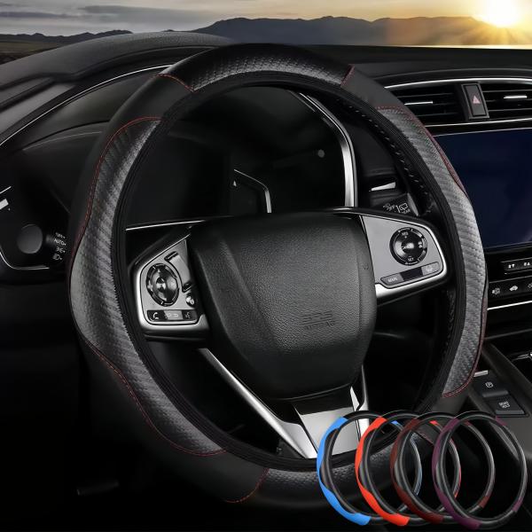 ドレスアップ効果抜群・汎用品なので多彩な車種OK・加工不要取付可能サイズ：約37〜38cm・Ｏ型、Ｄ型ハンドルと幅広い車種に対応可能。材質：PUレザー※必ず実車のステアリングサイズをご確認の上ご購入をお願い致します※１人で簡単に取付可能です...