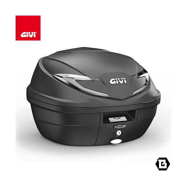 GIVI B360NT2は、スクーターや小排気量バイク向けに設計された36Lモノロックトップケースです。コンパクトながらジェットヘルメット2個、またはフルフェイス1個＋小物を収納できる実用的な容量を備えています。カーボンルックカバーとスモー...