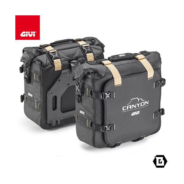 GIVI GRT720Bは、Canyonサイドバッグ 50L容量（片側25L）左右ペアです。バッグ本体は、EVA素材と取り外し可能なプラスチックインサートで内部補強されておりバッグ形状を保ちます。バッグ側面にあるMOLLEシステムのループに...