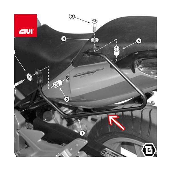 GIVI T218は、ソフトサイドバッグを装着するためのホルダーです。サイドバッグがマフラーの接触や駆動部への巻き込みを防止します。【適合車種】HONDA CBF1000 / ABS (06-09年モデル)HONDA CBF600N (04...