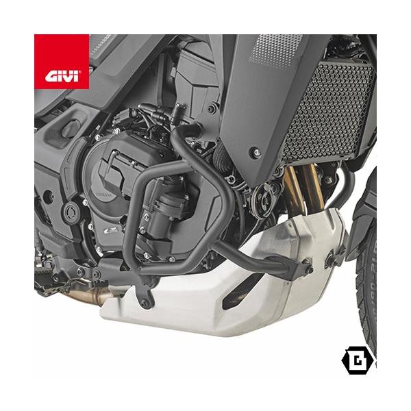 GIVI TN1222は、車種専用設計のエンジンガード（フロントサイドパイプ）です。25mm径のスチールパイプを採用し、優れた強度と耐久性を確保。万が一の転倒時に車体へのダメージを軽減するとともに、エンジン周辺をしっかり保護します。スライダ...