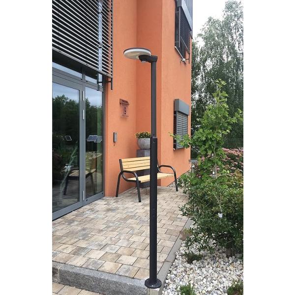 特長１】幾何学の美を活かした三つの内接円デザイン! アルミポールライト・ソーラー人感センサー付き】高さ200cm / 最大明るさ1200lm　高品質LEDライト、ソーラーパネルを使用。電気施工不要 簡単設置。【特長２】AIモードで帰宅時間帰...