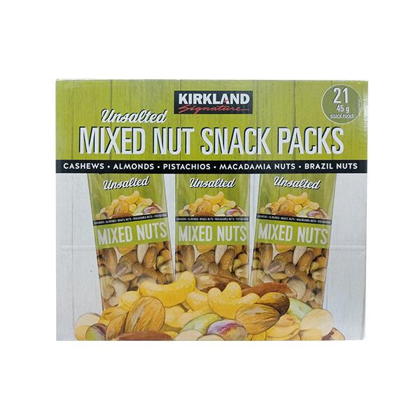 カークランドシグネチャー 無塩ミックスナッツ 45g x 21袋カシューナッツ約48%、アーモンド約28%、ピスタチオ約10%、ブラジルナッツ約7%、マカダミアナッツ約7%の割合名称：ミックスナッツ原材料名：写真参照内容量：945g保存方法...