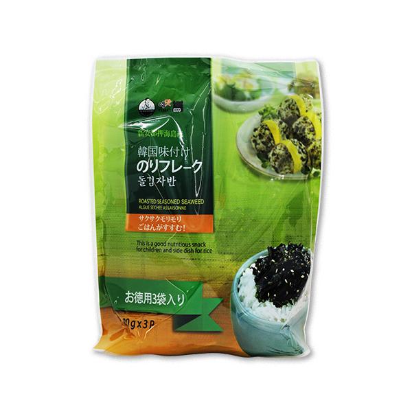 イェマッ食品　韓国味付けのりフレーク　3袋（1袋80g）名称：味付海苔原材料名：写真参照内容量：80g×3パック保存方法：直射日光、高温多湿の場所を避け、涼暗所で保存してください。原産国名：大韓民国輸入者：(株)横田屋本店※パッケージデザイ...