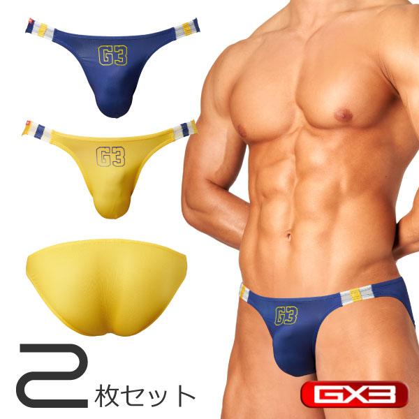 シンプルなシルエットがカラダを惹き立てるVビキニ。ネイビー＆イエロー、爽快スポーティーなカラーリング。コカン周りをえぐり、脚の付け根に沿ってフォルムを強調するシャープカッティング。ジェルプリントのロゴがワンポイント。バックはお尻の丸みに沿っ...