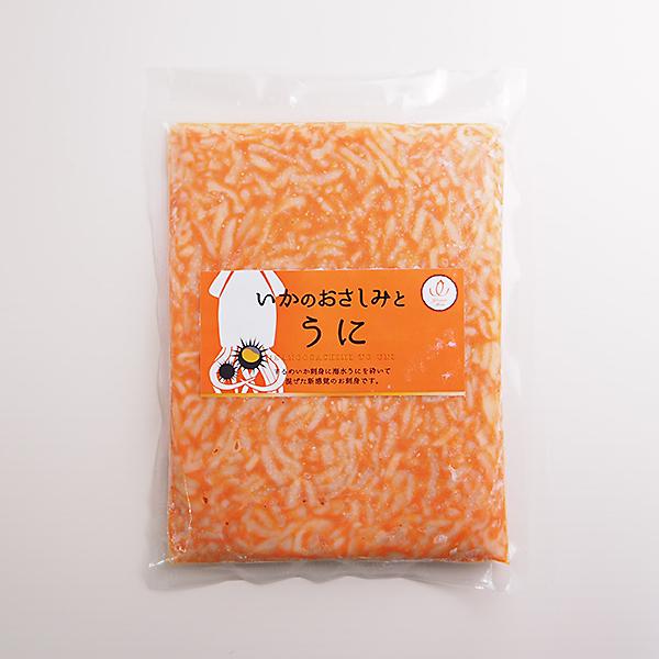 【内容(量)】いかお刺身うに500g 【原材料(産地)】いか（国産）、うにペースト（デキストリン、ウニ、食塩、水飴、蛋白加水分解物、ホタテエキス、醸造調味料、醤油、酒粕）、植物油、肝醤油（イカ肝、しょうゆ、砂糖、その他）／調味料（アミノ酸等...