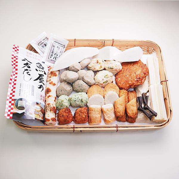 【内容(量)】おでんパック（練り製品12個（さつま揚2個、いわし団子2個、ねぎ団子2個、刻み蒲鉾団子2個、すじ鉾2個、焼きちくわ2個）、結び昆布2個、つゆ20ml×2個）、ちくわ1本、ちくわぶ1本、とうふ天1パック、ごぼう巻き1パック、いか...