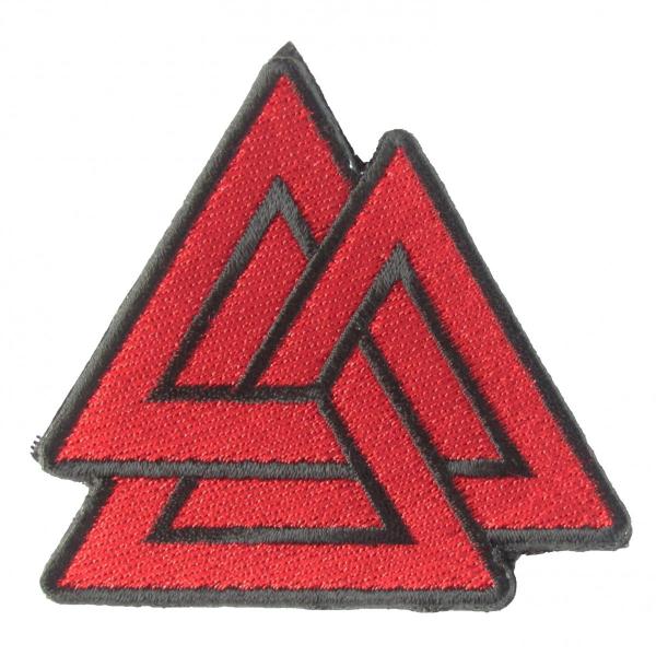 ◇素材:ポリエステル◇サイズ：縦7cm 横7.5cm◇生産国：中国◇裏面マジックテープでベルクロ部分に装着できます。◇メス側付属します。◇商品名：ベルクロワッペン ノルウェーバイキング ヴェルハラ トライアングル 赤