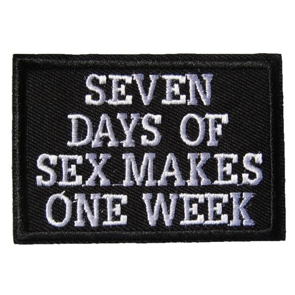 SEVEN DAYS OF SEX MAKES ONE WEEK◇素材:ポリエステル◇サイズ：縦5cm 横7cm◇生産国：中国◇アイロンワッペン接着方法：ワッペンを貼りたい場所に置き、薄手のタオルなどを当て布してアイロンを当てます。　アイロ...