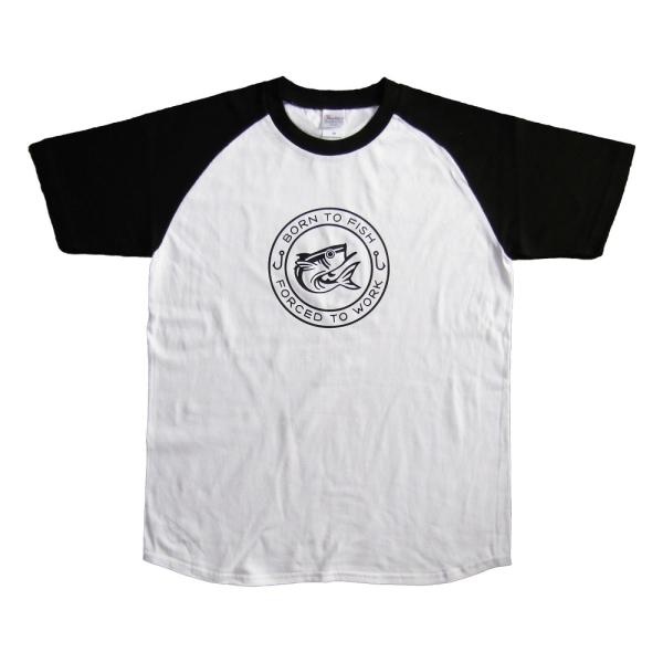 BORN TO FISH FORCED TO WORK適度な厚みがあり、裾はラウンドカットでツートンカラーのアメリカンテイストの着まわし抜群なラグランTシャツ。◇素材:5.6オンス17s天竺綿100％◇プリント方法：ラバープリント※漂白剤の...