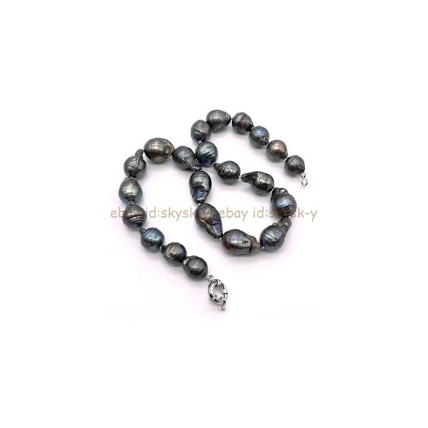希少な13〜22mmの天然淡水ブラックバロックケシパールネックレス（14〜36インチ） Rare 13-22mm Real Natural Freshwater Black Baroque Keshi Pearl Necklace 14-36''
