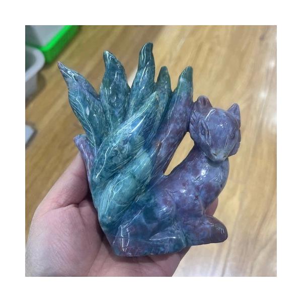 天然オーシャンジャスパークォーツ彫刻九尾狐スカルクリスタルレイキギフト1個 1pc Natural Ocean Jasper Quartz Carved Nine-tailed fox Skull Crystal Reiki Gift