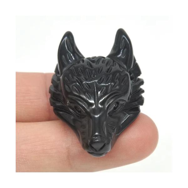 1.5インチ ウルフヘッドペンダント ブラックオブシディアン 天然石アクセサリー DIY ハンドクラフト H 1.5" Wolf Head Pendant Black Obsidian Natural Stone Accessories D...