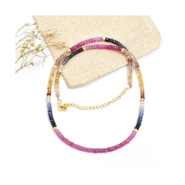 天然マルチサファイアファセットロンデル宝石ビーズハンドメイドネックレス 24インチ Natural Multi Sapphire Faceted Rondelle Gemstone Beaded Handmade Necklaces 24''