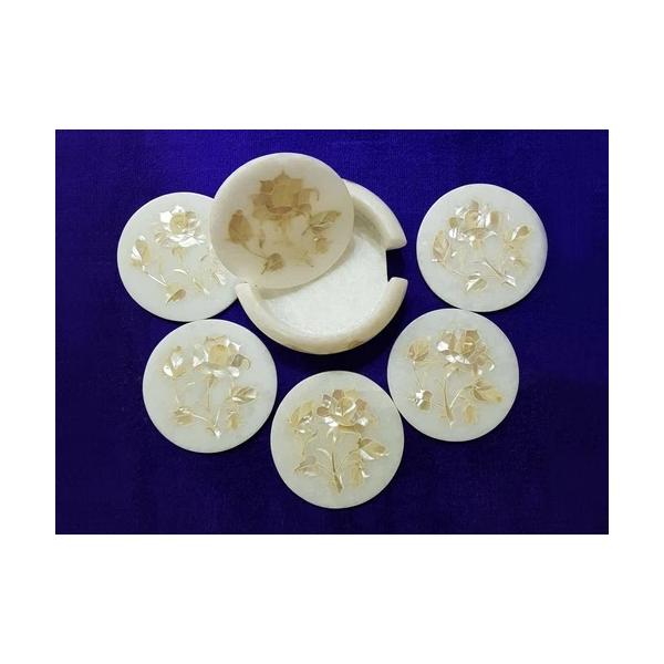 大理石コースターセット マザーオブパール象嵌 半貴石 ホームデコレーション用 Marble Coaster Set Mother Of Pearl Inlay Semi Precious Stones For Home Decor