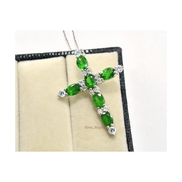 5.60カラット天然ツァボライトグリーンガーネット925スターリングシルバー聖十字架ペンダント 5.60 CTS Natural Tsavorite Green Garnet 925 Sterling Silver Holy Cross P...