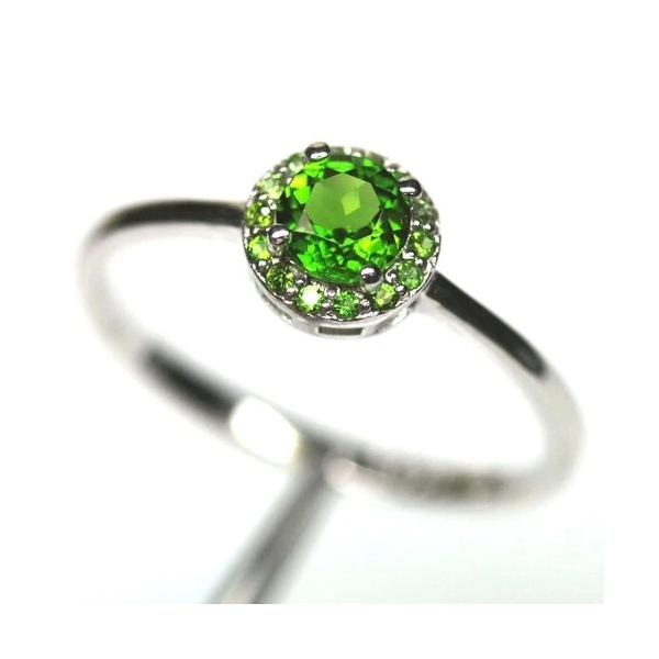 925シルバー 5mm グリーンクロムダイオプサイド＆ツァボライトガーネットリング サイズ8.5 925 Silver 5 mm. Green Chrome Diopside &amp; Tsavorite Garnet Ring Size...