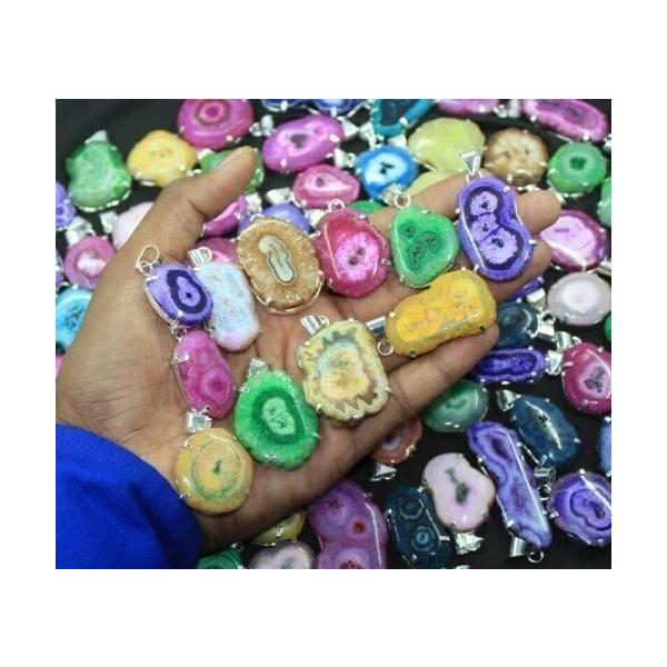 エスニックマルチソーラークォーツジェムストーン925スターリングシルバーメッキロットプロングペンダント Ethnic Multi Solar Quartz Gemstone 925 Sterling Silver Plated Lot Pr...