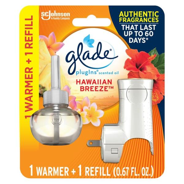 ■ 商品説明Glade PlugIns Scented Oil Starter Kitは 専用ウォーマー本体とリフィルがセットになった コンセント式液体芳香剤のスターターキットですハワイアンブリーズ（Hawaiian Breeze）の香りは...