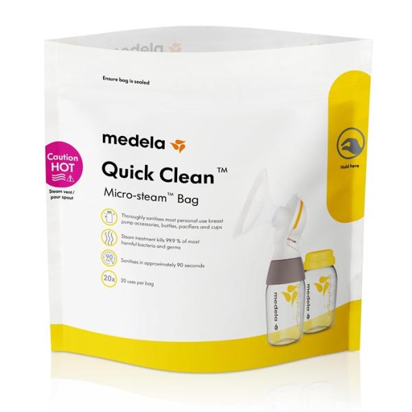 ■ 商品説明Medela（メデラ）のクイッククリーン マイクロ・スチームバッグの5パックセット・搾乳器のパーツや哺乳瓶、乳首などを電子レンジで手軽に除菌するためのバッグです。・洗浄済みのアイテムと少量の水を入れ、レンジで加熱するだけで、最短...