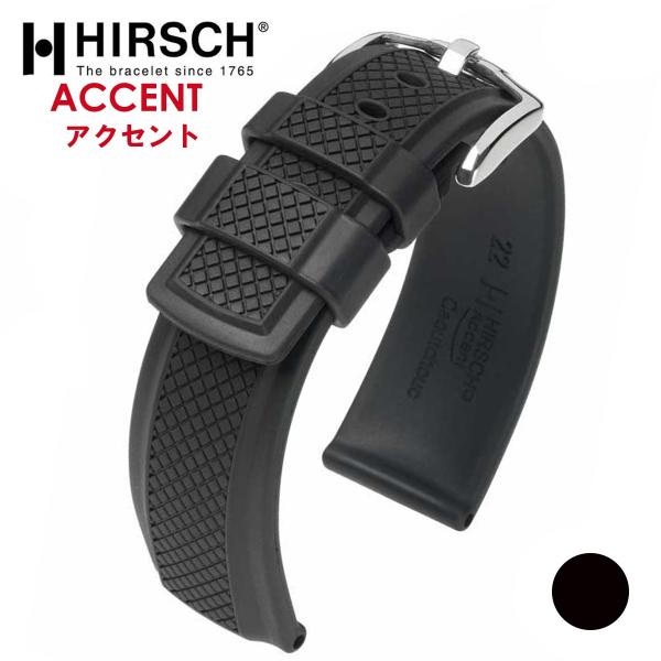 ■ ブランド名HIRSCH ヒルシュ■ 商品名ACCENT アクセント■ サイズバリエーション取付幅20mm 取付幅22mm 取付幅24mm■ カラーバリエーションブラック（黒）■ 素材プレミアムカウチューク（天然ゴム）■ ベルトの寸法尾錠...