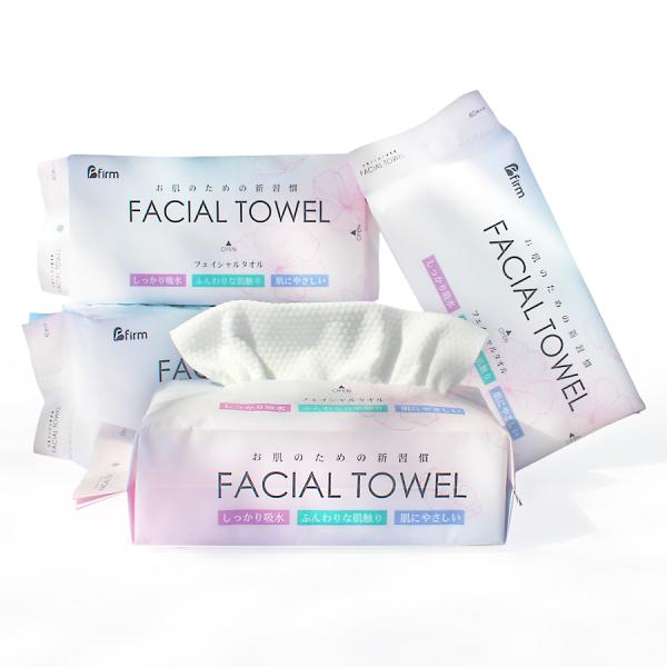 【セット内容】フェイシャルタオル × 4袋1袋あたり：60枚入りfirmクレンジングタオルはティッシュ型の使い捨てタイプなので、常に清潔に利用できます。しっかりとした吸水力で、やさしく拭き取りやすいのが特徴です。手拭き、メイク落とし、全身清...