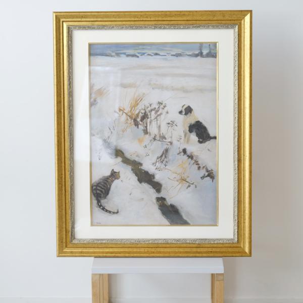 『猫と犬』はフィンランドの画家アクセリ・ガッレン=カッレラが、雪景色の中の犬と猫の対峙を描いた作品。アンティークゴールドのフレームにセットした高級感あるアートフレーム。【商品詳細】製造国: 日本製ブランド名: Akseli Gallen K...