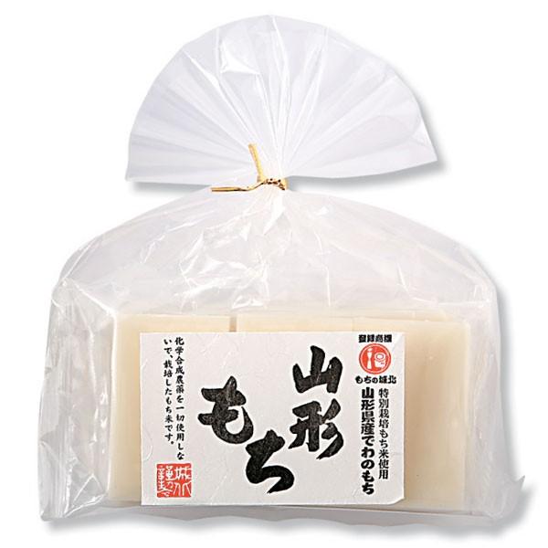 使用する農薬を半分以下にし、手間を惜しまず育てられた「でわのもち」（特別栽培米）を100％使用しています。「山形もち」の名にふさわしい、安心でおいしい人気の商品です。