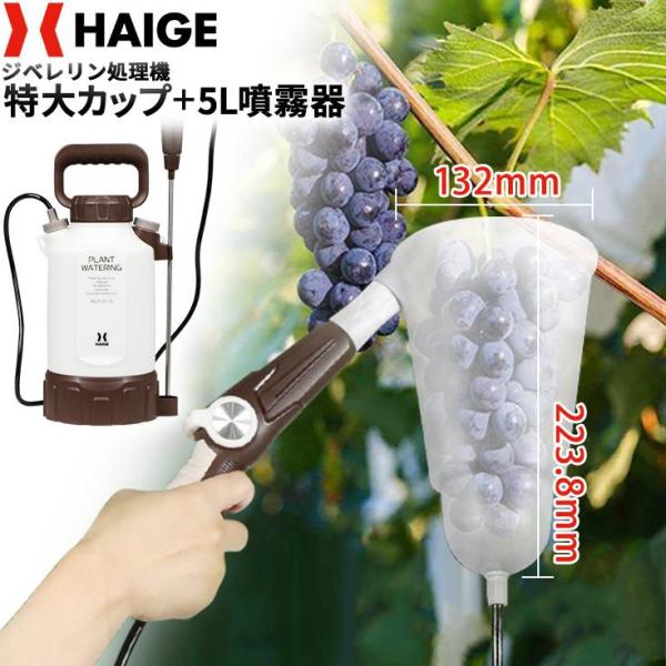 種無しブドウの生産に必須アイテム★ジベレリン処理が楽に、便利に！特大カップのジベレリン処理器が誕生しました。※ハイガーの電動噴霧器（HG-P1-D1-4L、HG-P1-D1-5L）に付けてご使用いただけます。＜おすすめポイント＞・高いところ...