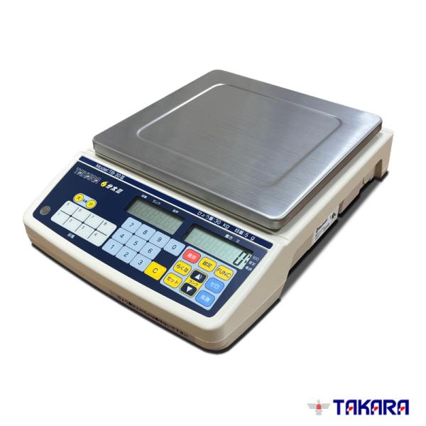 ひょう量：30,000g目量：5g積載面寸法：300×280mm外形寸法（WDH）：330×425×108mm本体重量：約4.6kg選別重量設定範囲：１２g〜３０kg(１g単位)主要対象物：桃や梨、スイカ、トマトなど設定可能ランク数：２０ラ...