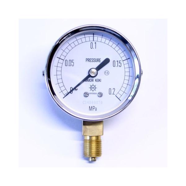 測定範囲は0〜0.2MPa目盛板の大きさは60φ、接続ネジはG1/4B（PF）空圧、油圧、その他の一般圧力測定用として製作された兼価版の圧力計JIS規格に基づいて製造された、品質・性能の安定した製品