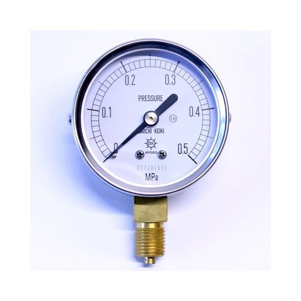 測定範囲は0〜0.5MPa目盛板の大きさは60φ、接続ネジはG1/4B（PF）空圧、油圧、その他の一般圧力測定用として製作された兼価版の圧力計JIS規格に基づいて製造された、品質・性能の安定した製品