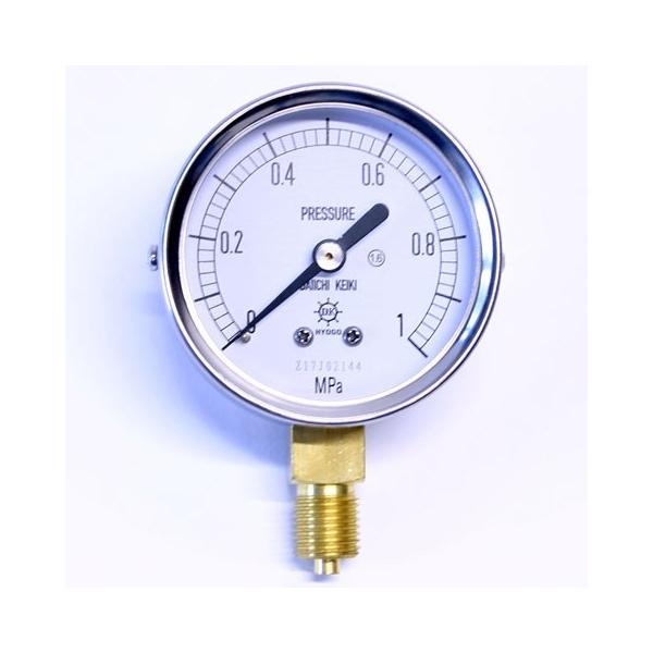 測定範囲は0〜1MPa目盛板の大きさは60φ、接続ネジはG1/4B（PF）空圧、油圧、その他の一般圧力測定用として製作された兼価版の圧力計JIS規格に基づいて製造された、品質・性能の安定した製品