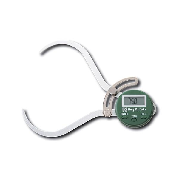 新潟精器のデジタルキャリパゲージEDC-A1150です。測定範囲0〜150mm、最小単位0.1mmの外径用測定器です。電源はCR2032リチウム電池1個付属。