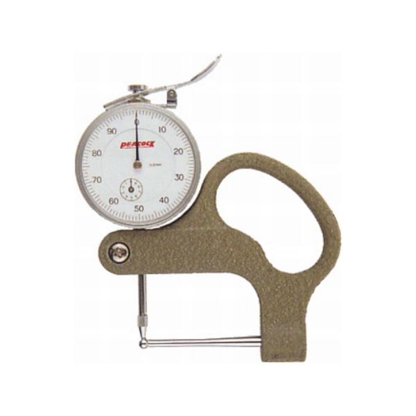 尾崎製作所のダイヤルパイプゲージP-2型です。ダイヤルパイプゲージはパイプ形状の肉厚測定や湾曲した形状ワークの厚み測定に適しています。目量は0.01mm、厚み測定範囲は15mmまで、測定物の測定深さは50mmまでとなります。