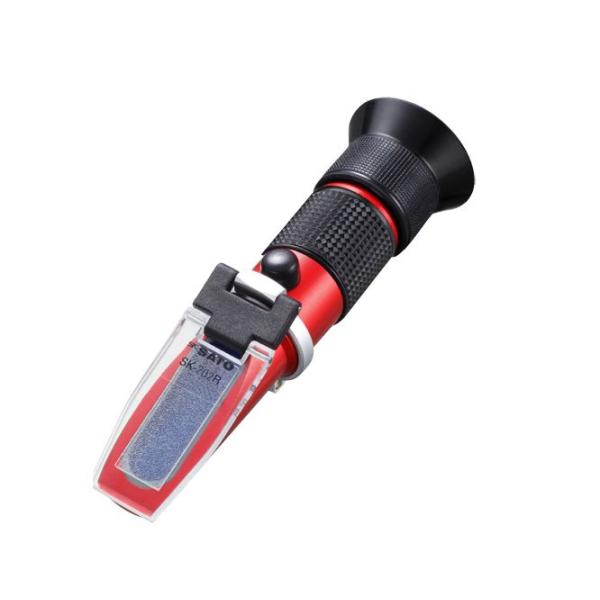 佐藤計量器のSK-202R　No.00190-04は、汁濃度測定範囲0〜％、最小目盛1％の手持屈折計です。そば・うどん用汁濃度と塩分濃度を測定することができます。自動温度補正は付きません。